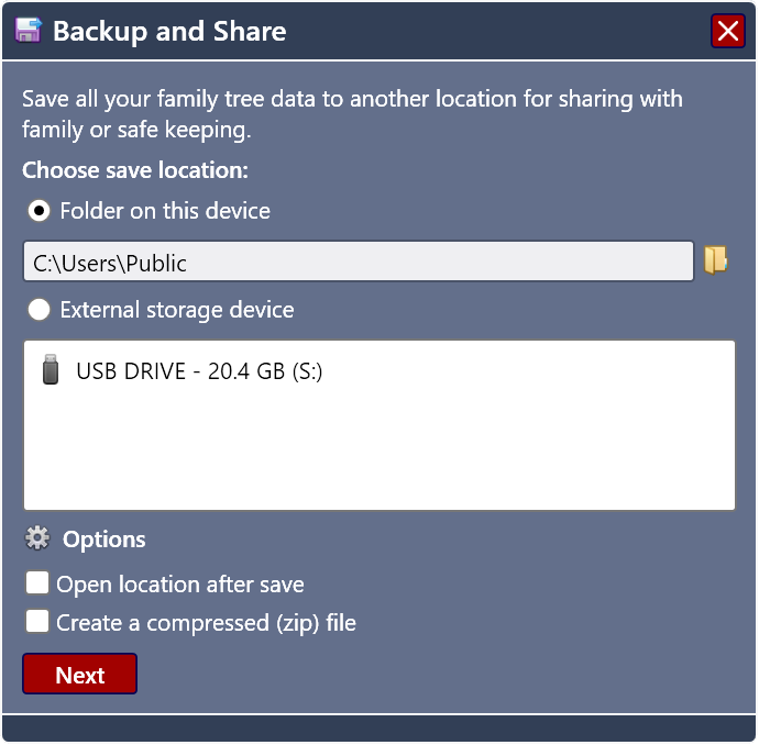 Backup and Share - My Family Tree™ Help