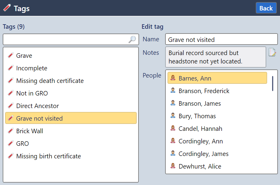 Tags - My Family Tree™ Help